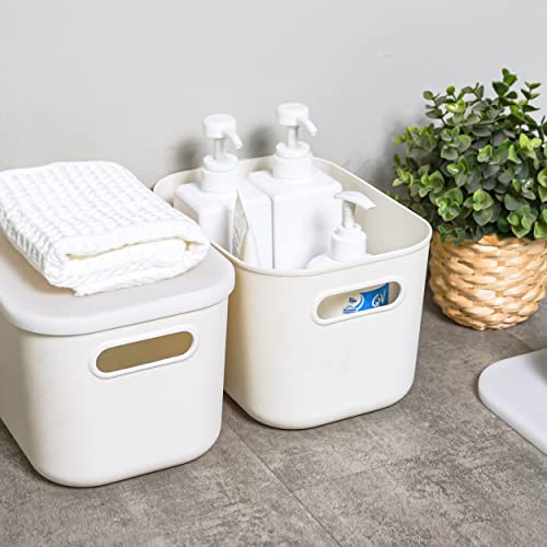 Citylife 6 Packs Plastic Storage Bins with Bamboo Lids White Storage Box with Handle Stackable Containers for Organizing