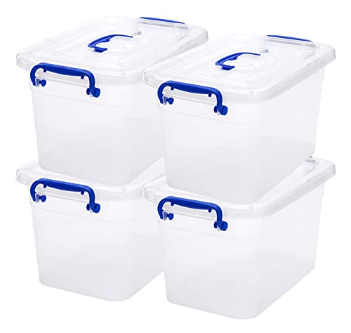 ZHENFAN 6.5 Quart Clear Storage Latch Box/Bin with Lids, 6.5 Liter Plastic Organize Bins with Handle, 4-Pack