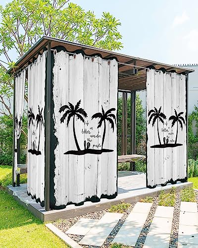 Outdoor Curtains for Patio 2 Panels Set Summer Palm Silhouette Life is Better Under the Palm Wood Grain Waterproof Privacy Outside Curtain Sun Blocking Grommet Drapes for Porch Gazebo Pergolas 52"x95"