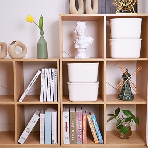 Citylife 6 Packs Plastic Storage Bins with Bamboo Lids White Storage Box with Handle Stackable Containers for Organizing