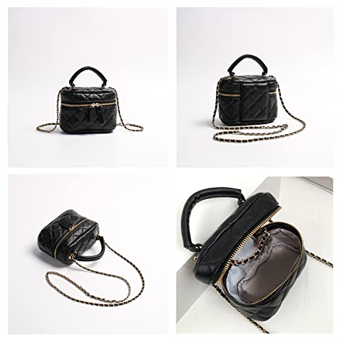 Dboar Women Mini Quilted Purses, Small Crossbody Black Shoulder bag, Trendy Clutch with Chain Strap Leather (Mini, Black)