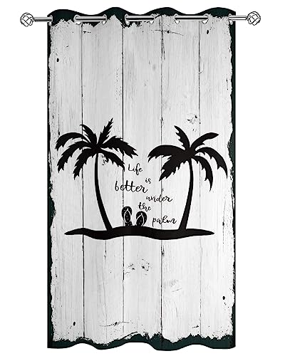 Outdoor Curtains for Patio 1 Panel Summer Palm Silhouette Life is Better Under the Palm Wood Grain Waterproof Privacy Outside Curtain Sun Blocking Grommet Drapes for Porch Gazebo Pergolas 52"x108"