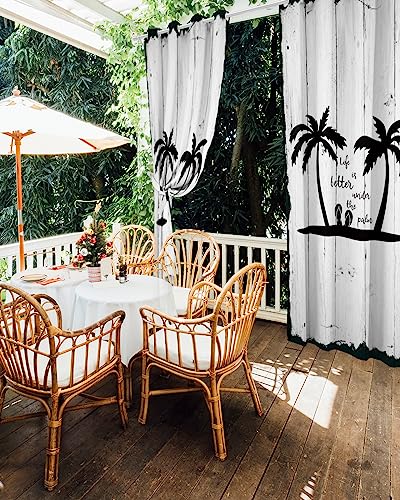Outdoor Curtains for Patio 1 Panel Summer Palm Silhouette Life is Better Under the Palm Wood Grain Waterproof Privacy Outside Curtain Sun Blocking Grommet Drapes for Porch Gazebo Pergolas 52"x108"