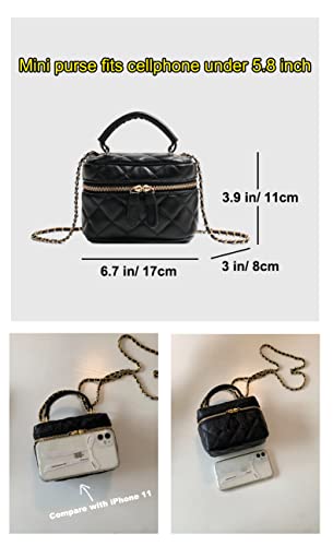 Dboar Women Mini Quilted Purses, Small Crossbody Black Shoulder bag, Trendy Clutch with Chain Strap Leather (Mini, Black)