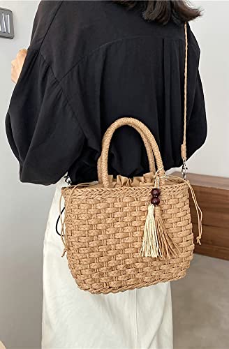 Handwoven Straw Bag for Women Lightweight Shopping Tote Handbag Purse Boho Bag