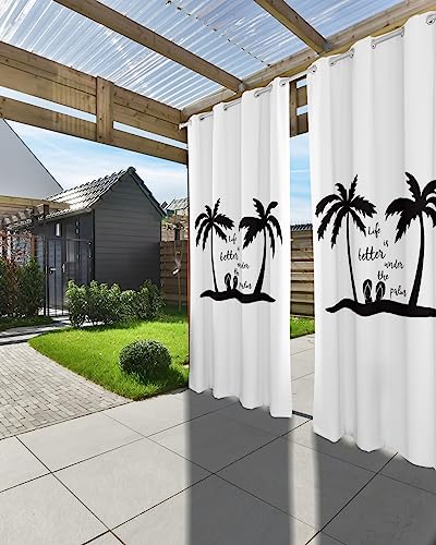 HERBED Outdoor Curtains for Patio 1 Panel Summer Life is Better Under The Plam Waterproof Privacy Outside Curtain Sun Blocking Grommet Blackout Drapes for Porch Gazebo Pergolas Balcony 52x108 Inch