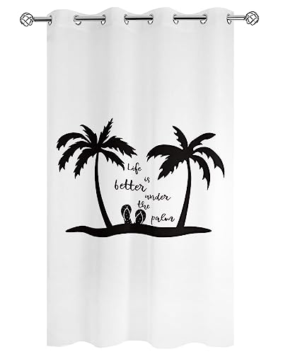 HERBED Outdoor Curtains for Patio 1 Panel Summer Life is Better Under The Plam Waterproof Privacy Outside Curtain Sun Blocking Grommet Blackout Drapes for Porch Gazebo Pergolas Balcony 52x108 Inch