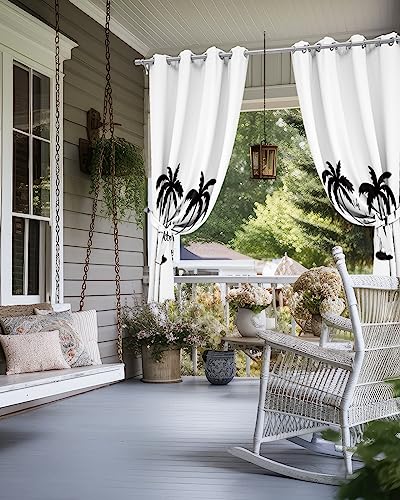 HERBED Outdoor Curtains for Patio 1 Panel Summer Life is Better Under The Plam Waterproof Privacy Outside Curtain Sun Blocking Grommet Blackout Drapes for Porch Gazebo Pergolas Balcony 52x108 Inch