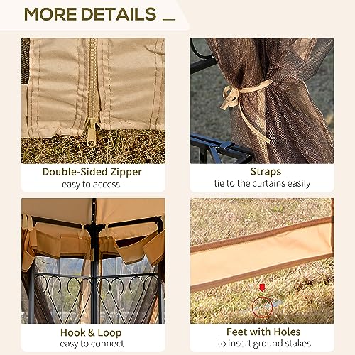Outsunny 10' x 10' Patio Gazebo with Corner Shelves, Double Roof Outdoor Gazebo Canopy Shelter with Removable Mesh Netting, for Garden, Lawn, Backyard and Deck, Beige