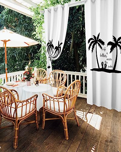 HERBED Outdoor Curtains for Patio 1 Panel Summer Life is Better Under The Plam Waterproof Privacy Outside Curtain Sun Blocking Grommet Blackout Drapes for Porch Gazebo Pergolas Balcony 52x108 Inch