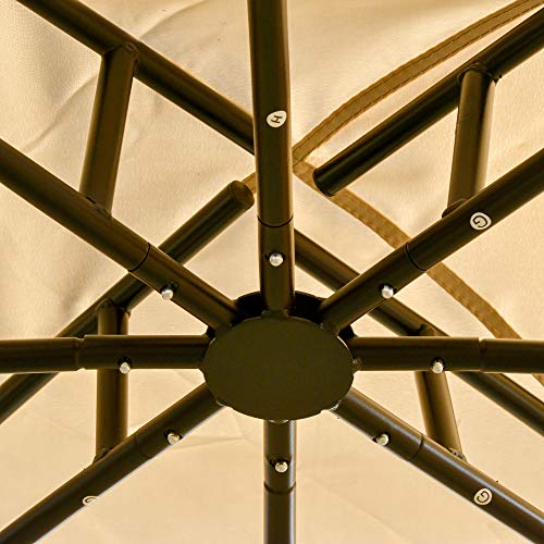 Outsunny 10' x 10' Patio Gazebo with Corner Shelves, Double Roof Outdoor Gazebo Canopy Shelter with Removable Mesh Netting, for Garden, Lawn, Backyard and Deck, Beige