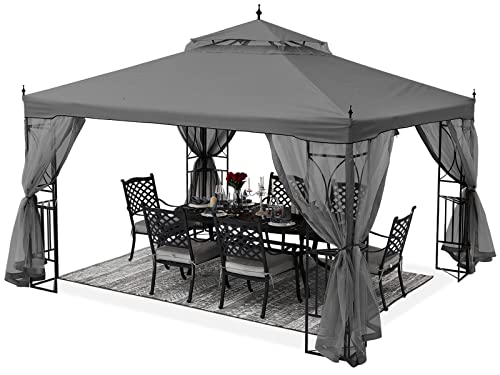 ABCCANOPY Patio Outdoor Gazebo 10X12 - Gazebo Canopy with Netting and Corner Frame Screen Wall for Backyard,Garden Gazebo Lawn (Dark Grey)