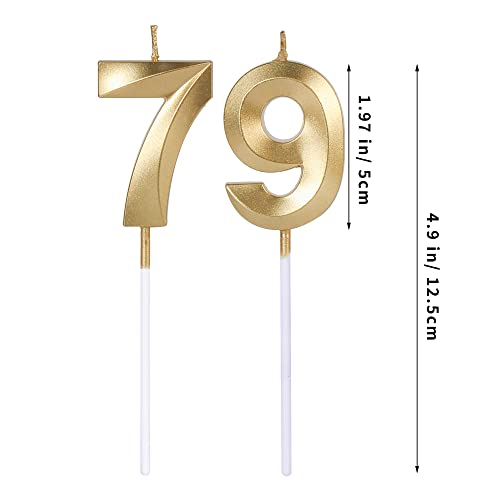 Gold 79th & 97th Birthday Candles for Cakes, Number 79 97 Candle Cake Topper for Party Anniversary Wedding Celebration Decoration