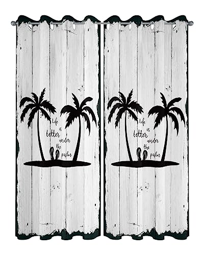 Outdoor Curtains for Patio 2 Panels Set Summer Palm Silhouette Life is Better Under the Palm Wood Grain Waterproof Privacy Outside Curtain Sun Blocking Drapes for Porch Gazebo Pergolas 52"x108"