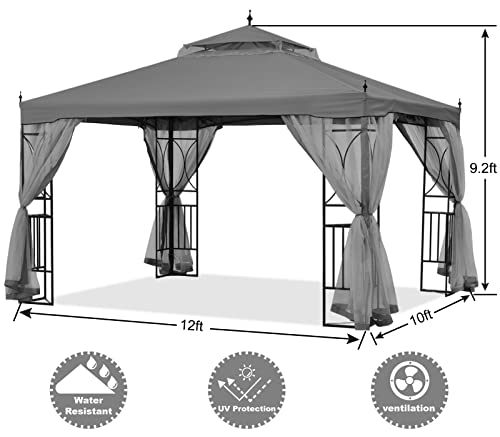 ABCCANOPY Patio Outdoor Gazebo 10X12 - Gazebo Canopy with Netting and Corner Frame Screen Wall for Backyard,Garden Gazebo Lawn (Dark Grey)