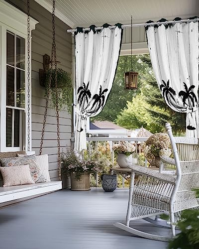 Outdoor Curtains for Patio 2 Panels Set Summer Palm Silhouette Life is Better Under the Palm Wood Grain Waterproof Privacy Outside Curtain Sun Blocking Drapes for Porch Gazebo Pergolas 52"x108"