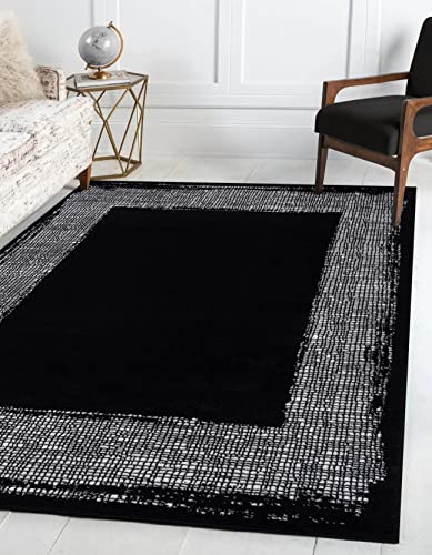 Beverly Rug Modern Border Indoor 5x7 Area Rugs w/Jute Backing for Living Room, Bedroom, and Kitchen Black/Off White