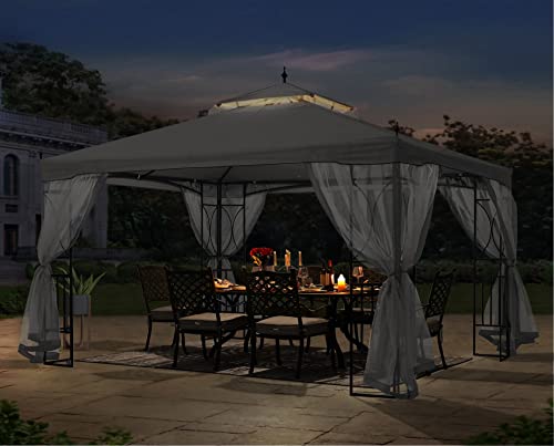 ABCCANOPY Patio Outdoor Gazebo 10X12 - Gazebo Canopy with Netting and Corner Frame Screen Wall for Backyard,Garden Gazebo Lawn (Dark Grey)