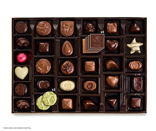 Godiva Chocolatier Assorted Chocolate Gold Gift Box, Striped Ribbon, Great Gift, Father's Day Gift, 36 pc
