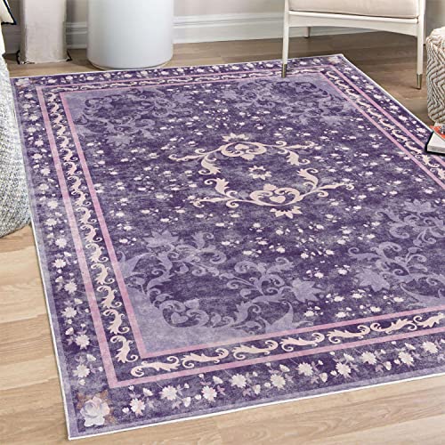 Ambesonne Damask Decorative Rug, Vintage Floral Motives and Weathered Toned Curlicues Bohemian Art Rustic, Quality Carpet for Bedroom Dorm and Living Room, 5' 1" X 7' 5", Quartz Lavender Rose
