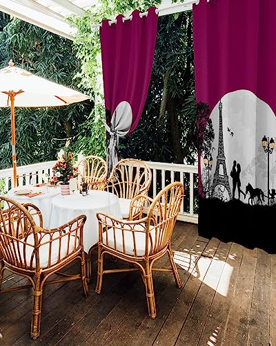 Outdoor Curtains for Patio 2 Panels Set Lovers Carriage and Eiffel Tower Under the Moon Waterproof Privacy Outside Curtain Sun Blocking Grommet Drapes for Porch Gazebo Pergolas Balcony 52x84 Inch