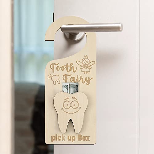 Tooth Fairy Door Hanger with Money Holder Tooth Fairy Pick up Box Encourage Gift for Kids Room Decor (Tooth)