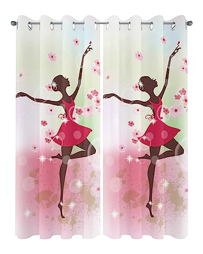 Outdoor Curtains for Patio 2 Panels Set Ballet Dadcing Girl Under Pink Flower Tree Waterproof Privacy Outside Curtain Sun Blocking Grommet Blackout Drapes for Porch Gazebo Pergolas Balcony 52x95 Inch