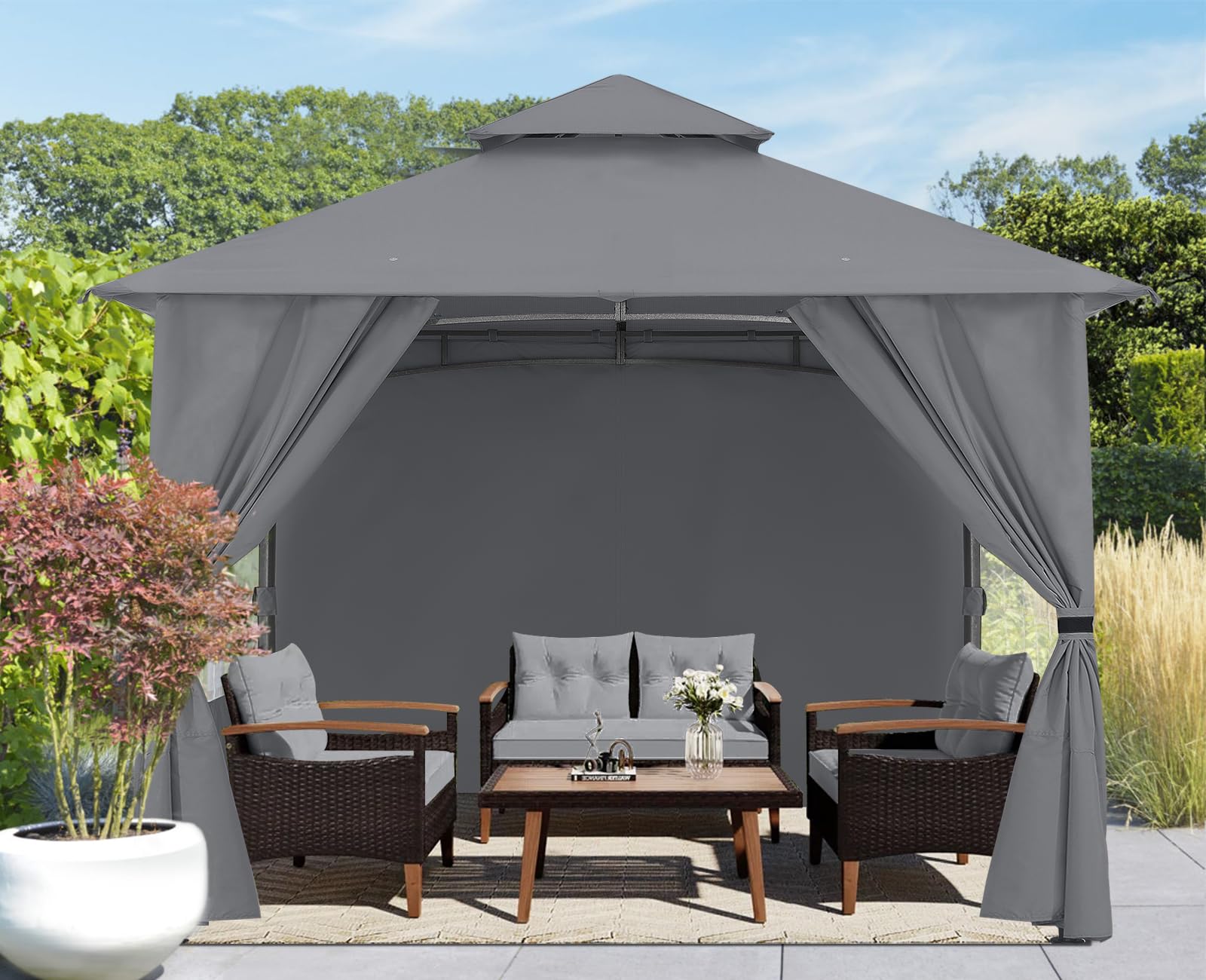 ABCCANOPY 8x8 Outdoor Gazebo - Patio Screened Gazebo with Curtains and Windows for Deck, Lawn and Backyard (Gray)