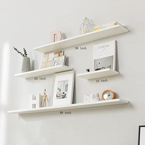 Recogwood 24 Inch Floating Shelves White Floating Shelf for Wall, Durable Natural Wood Oak Floating Shelf for Bedroom Bathroom Kitchen, Easy Assembly, Classic Design, White Color, 24*6*0.8 (1 Pack)