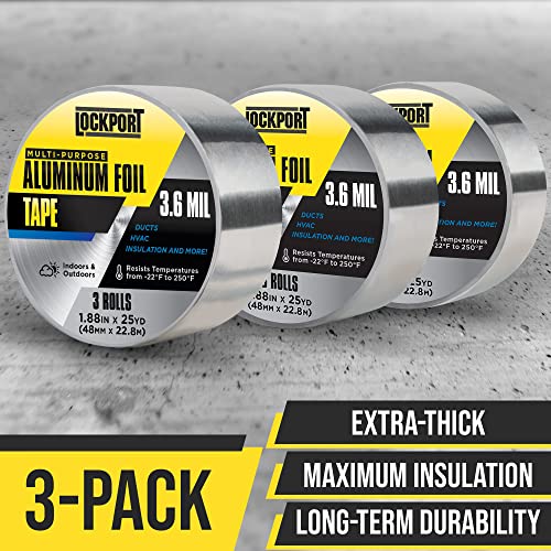Aluminum Foil Tape for HVAC & Insulation β 3 Pack β Extra Thick 3.6 Mil Silver Metal Duct Tape β 2 Inch x 225 Total Feet β Heat Resistant, Waterproof & Professional Grade Tape for Ductwork