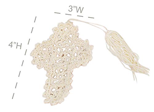 Home-X Ivory Crocheted Cross Bookmarks with Tassel-Religious Church Gifts and Bible Study Supplies-Set of 10-4"H x 3"W