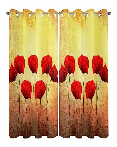 HERBED Outdoor Curtains for Patio 2 Panels Set Red Flowers Under Sunset Waterproof Privacy Outside Curtain Sun Blocking Grommet Blackout Drapes for Porch Gazebo Pergolas Balcony 52x108 Inch