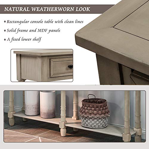 HOUAGI Console Table with 2 Storage Drawers and Bottom Shelf,Retro Entryway Table,Sofa Table Entrance Table for Entryway,Hallway,Living Room,Foyer, Corridor,Office,Easy Assembly