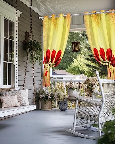HERBED Outdoor Curtains for Patio 2 Panels Set Red Flowers Under Sunset Waterproof Privacy Outside Curtain Sun Blocking Grommet Blackout Drapes for Porch Gazebo Pergolas Balcony 52x108 Inch