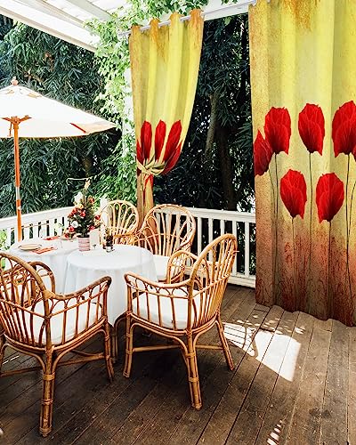 HERBED Outdoor Curtains for Patio 2 Panels Set Red Flowers Under Sunset Waterproof Privacy Outside Curtain Sun Blocking Grommet Blackout Drapes for Porch Gazebo Pergolas Balcony 52x108 Inch