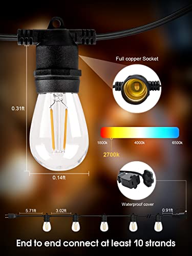 NIUAWASA Outdoor String Lights Patio Light 64FT LED Dimmable Lighting 23 Shatterproof S14 Plastic Bulbs 20 Hanging Sockets Waterproof for Outside Cafe Bistro Porch Gazebo Backyard Party Deck Garden