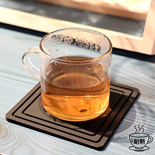 TOSSOW Square Drink Coaster with Holder( Set of 6pcs) Black Silicone Coasters, Non-Slip Heat Resistant Insulation Durable Coffee Drinks Wine Cup Mat
