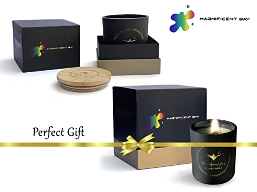 Scented Candles for Men Extra Large 11 oz 70+ Hours Burn Time Wood Wick Luscious Coffee Scented Candles Magic Vela Scented Candle by Magnificent Bay.Gifts for Women and Men.