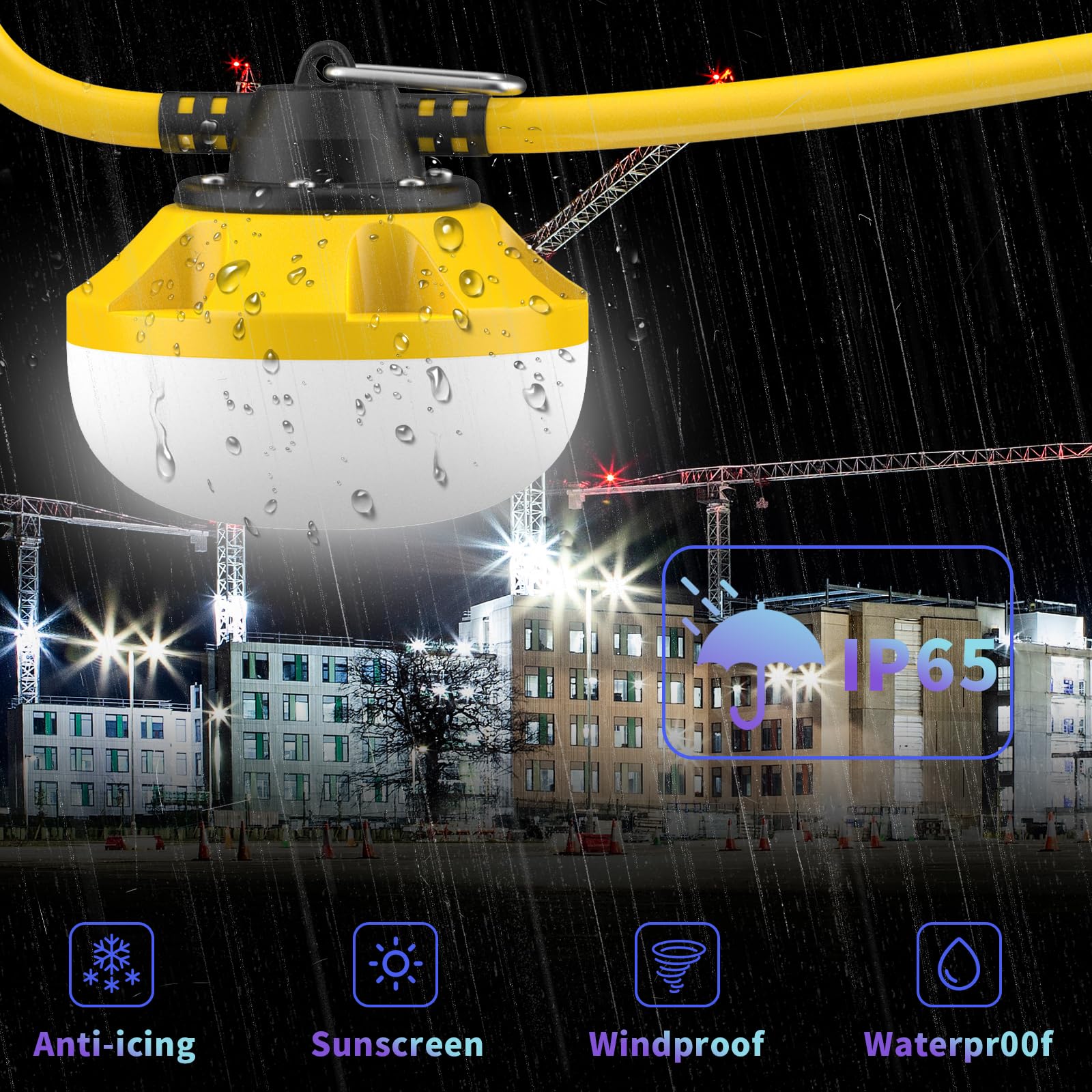 Guntsous 200FT LED Construction String Lights, 200W 22000LM,20 Sockets, Linkable Up to 16 Sets,Temporary Work Light for Job Site Workshop