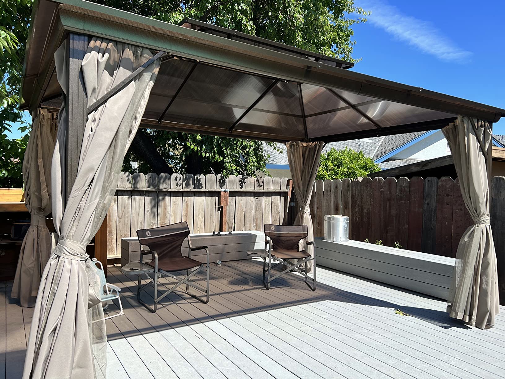 YOLENY 10'x13' Hardtop Gazebo, Outdoor Polycarbonate Double Roof Canopy, Aluminum Frame Permanent Pavilion with Curtains and Netting, Sunshade for Garden, Patio, Lawns