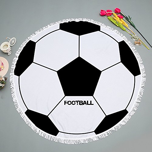 Queenshin Microfiber Beach Towel Blanket Fast Dry Sandless, Large Round Picnic Yoga Mat Table Cloth 60 Inch with Fringe, Soccer