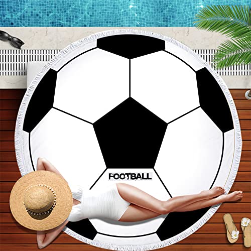 Queenshin Microfiber Beach Towel Blanket Fast Dry Sandless, Large Round Picnic Yoga Mat Table Cloth 60 Inch with Fringe, Soccer