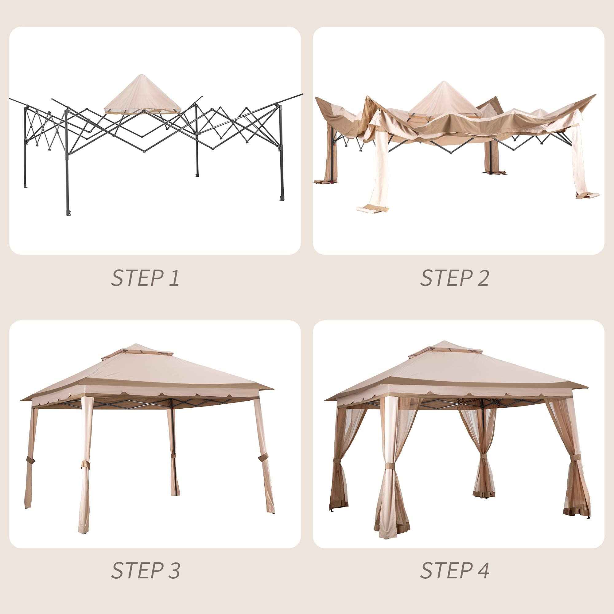 Pamapic 11x11 Outdoor Pop up Gazebo for Patios Canopy for Shade and Rain with Mosquito Netting, Waterproof Soft Top Metal Frame Gazebo for Lawn, Garden, Backyard and Deck (Beige)