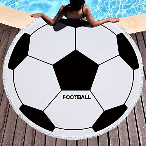 Queenshin Microfiber Beach Towel Blanket Fast Dry Sandless, Large Round Picnic Yoga Mat Table Cloth 60 Inch with Fringe, Soccer