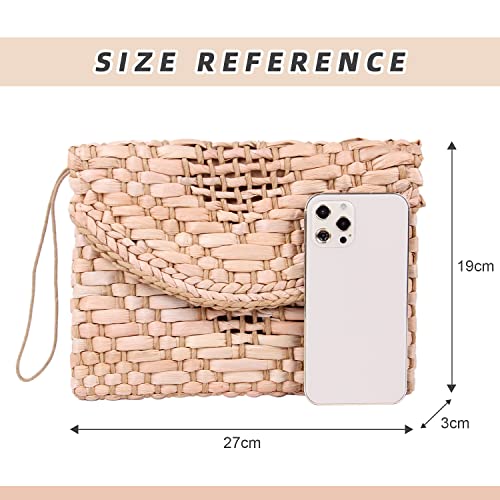 KUANG! Womens Straw Clutch Purse Handbag Shoulder Clutch Envelope Wallet Beach Straw Purse for Ladies (Khaki)