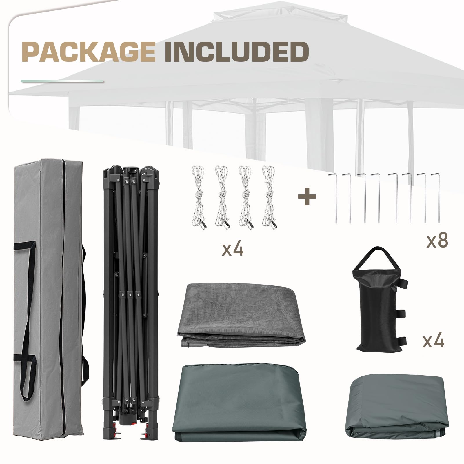 EAGLE PEAK 13x13 Pop Up Gazebo with Mesh Netting, Easy Up Screened Canopy for Patio and Backyard, Easy Set up Outdoor Gazebo (Gray)