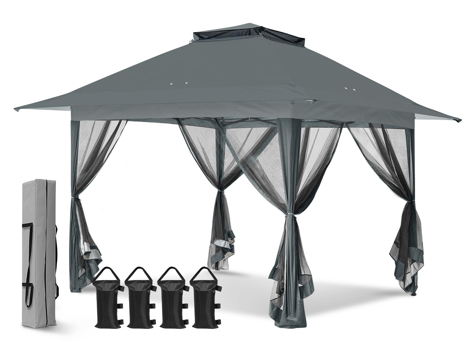 EAGLE PEAK 13x13 Pop Up Gazebo with Mesh Netting, Easy Up Screened Canopy for Patio and Backyard, Easy Set up Outdoor Gazebo (Gray)