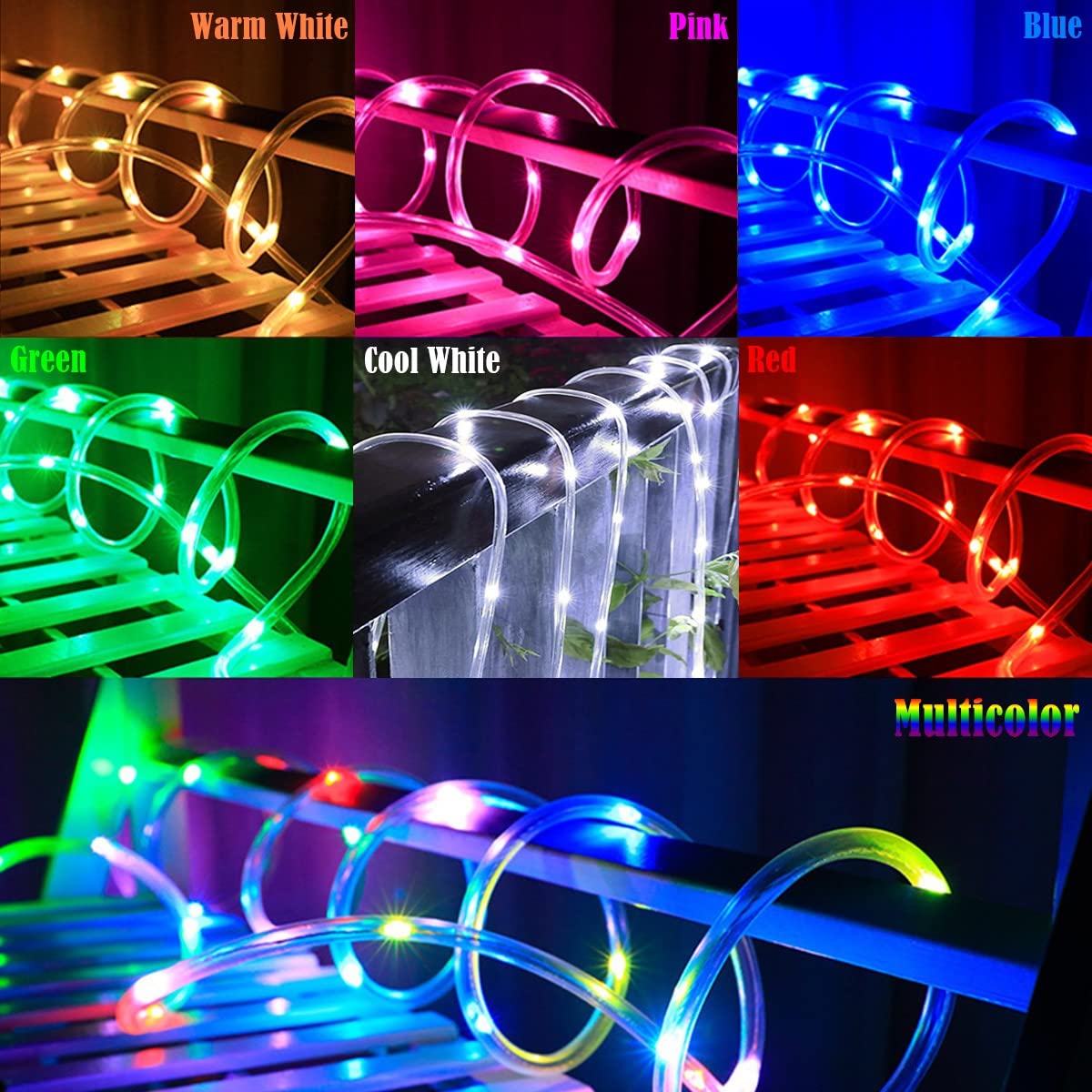 RUICHEN Solar Rope Lights Outdoor String Lights, 16.5 Ft 50 LED Tube Light Waterproof Copper Wire Fairy Lights for Garden Fence Yard Christmas Wedding Party (Cool White)