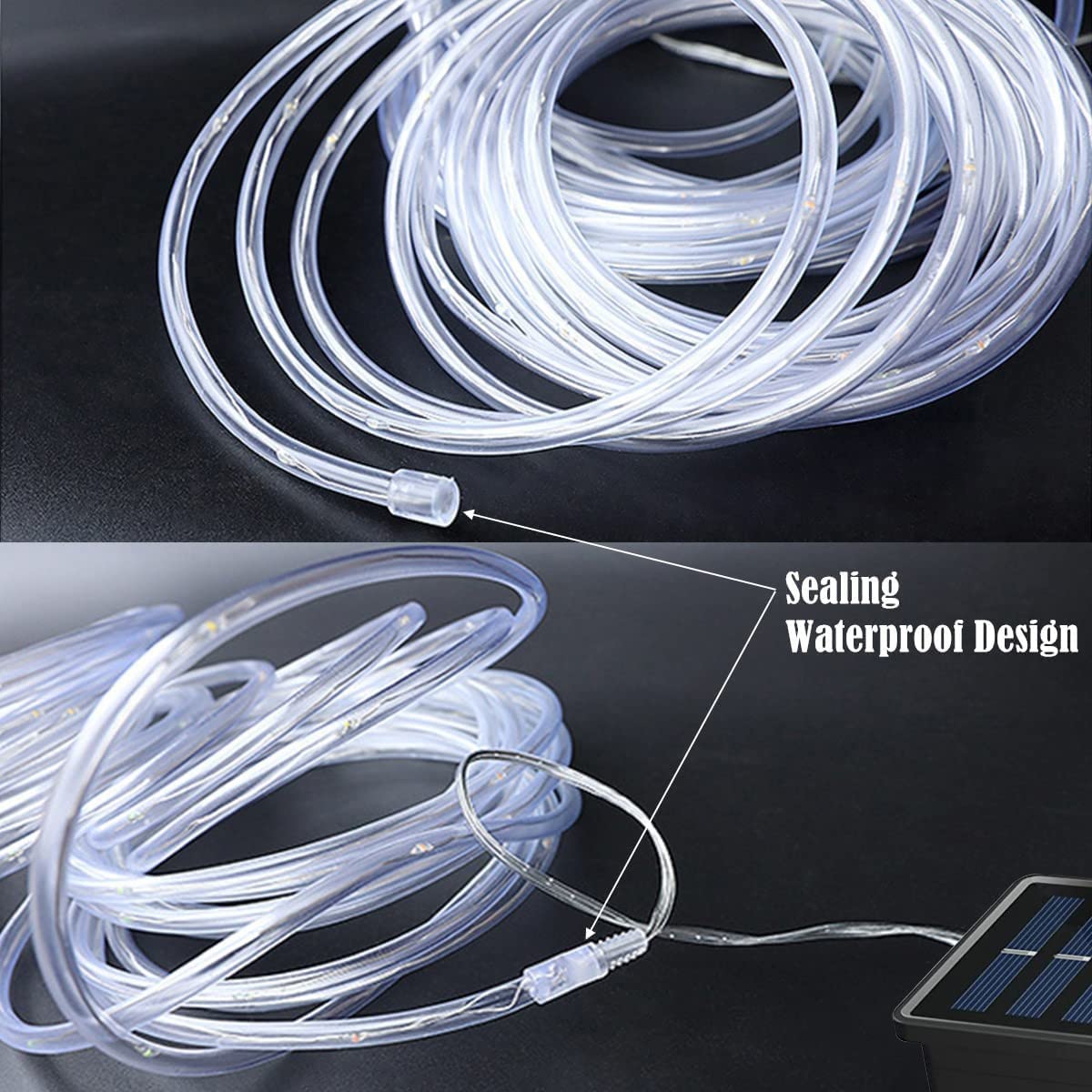 RUICHEN Solar Rope Lights Outdoor String Lights, 16.5 Ft 50 LED Tube Light Waterproof Copper Wire Fairy Lights for Garden Fence Yard Christmas Wedding Party (Cool White)