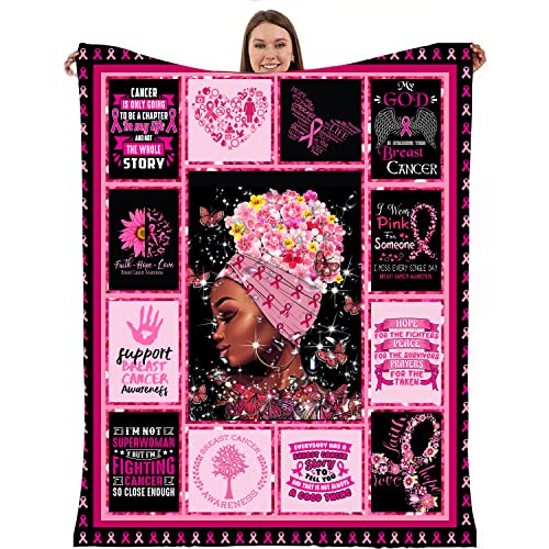 Breast Cancer Awareness Hopes Throw Blanket 50x60inch Black Women Breast Cancer Survivor Gifts for Women Ultra Soft Cozy Lightweight Flannel Blanket for Bed Sofa Living Room